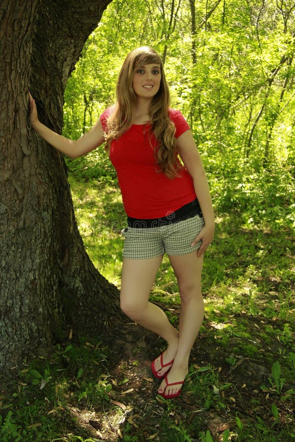 Blond Girl Red Shirt Stock Image Image Of Shirt Female 5569511