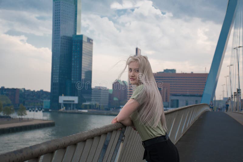 Blond Girl in Rotterdam on the Bridge Editorial Stock Photo - Image of ...