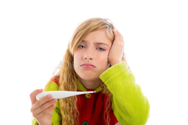 Blond Girl with Thermometer and Flu Cold in Pyjama Stock Image - Image ...