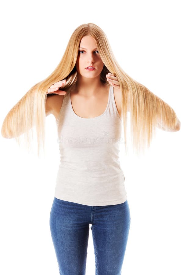 Blond Hair Beautiful Woman With Straight Long Hair Stock Image