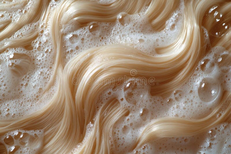 Blond Hair Getting Washed with Shampoo, Creating a Foamy Texture ...