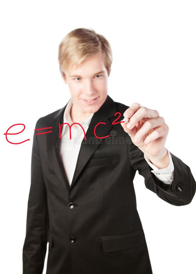Blond Handsome Man Drawing Formula Stock Image - Image of hold ...