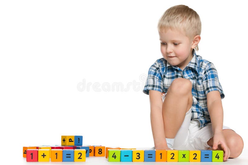 Blond Little Boy with Blocks on the Floor Stock Image - Image of people ...