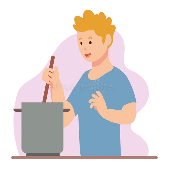 Blond man cooking with pot stock vector. Illustration of menu - 247020276