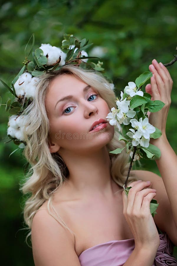 Blond Spring Lady. Beautiful Woman Outdoors Portrait Stock Image ...