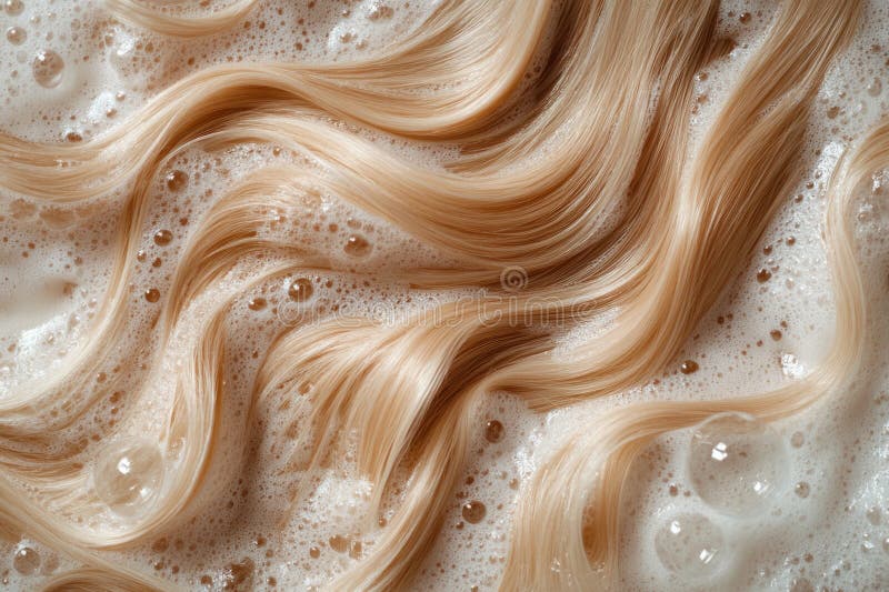 Blond Wavy Hair is Being Washed with Shampoo, Creating a Foamy Texture ...
