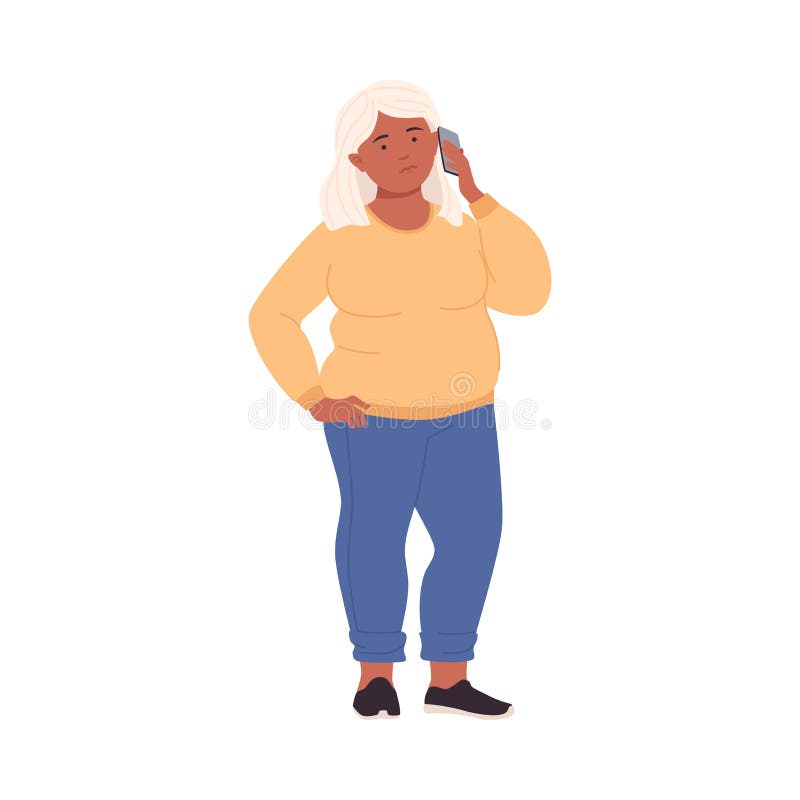Blond Woman Character With Corpulent Body In Standing Pose Speaking By