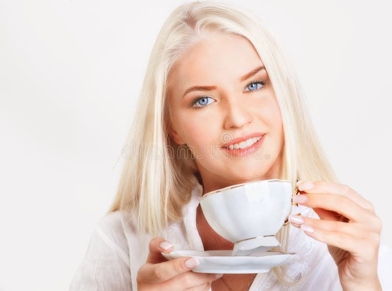 Blond Woman with Cup of Tea Stock Photo - Image of lady, beautiful ...