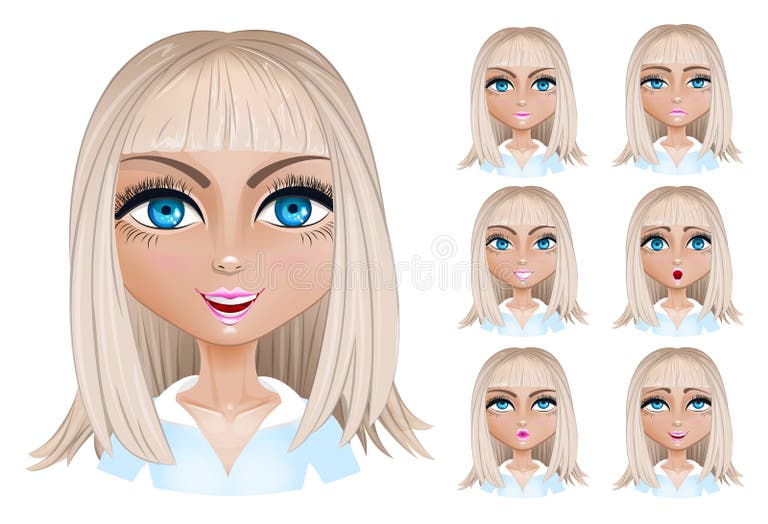 Face Expressions Pretty Blond Woman Stock Illustrations 59 Face