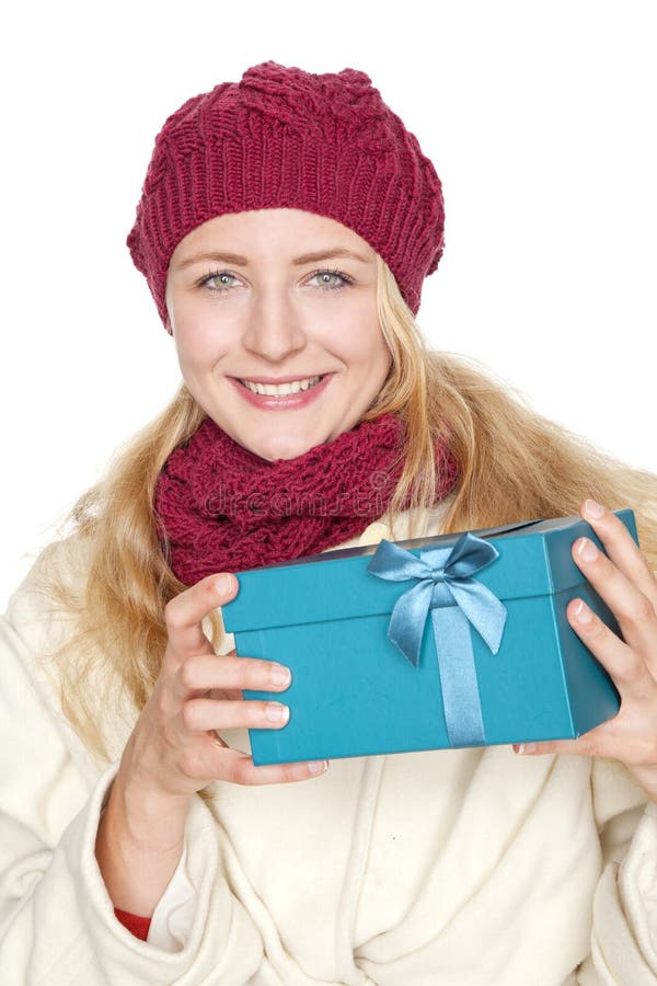Blond woman get a gift stock image. Image of celebration - 26584867