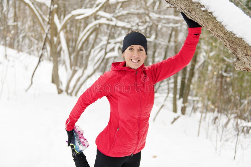 Blond Woman Running Outdoors on a Cold Winter Day Stock Photo - Image ...