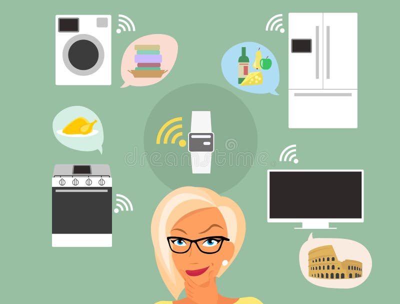 Blond Woman Thinking about Smart Gadgets at Home Stock Vector ...