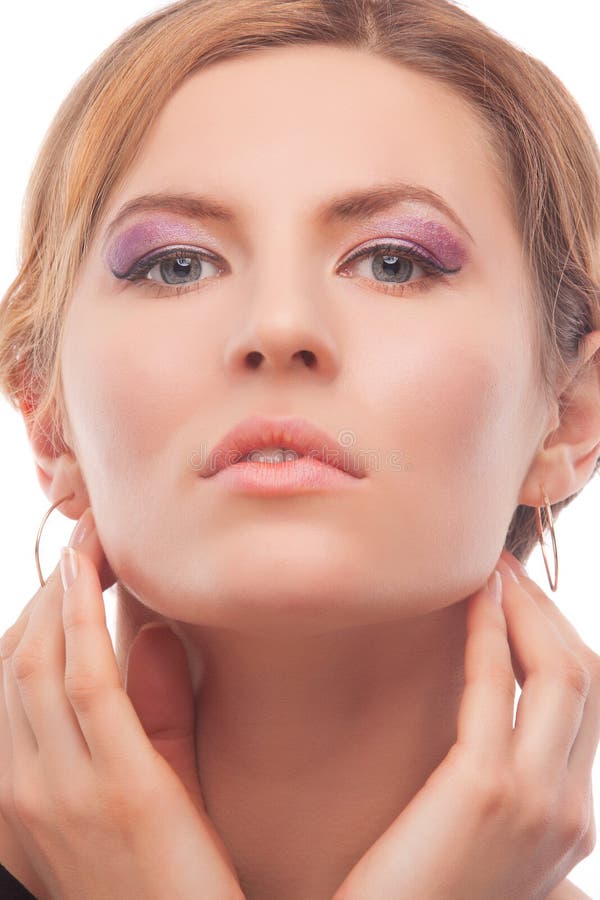 Blond Young Caucasian Woman with Vivid Face Makeup Stock Image - Image ...