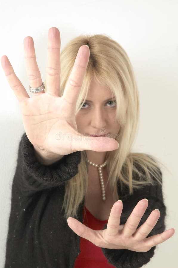 Blond Young Woman Hands Out Stock Image - Image of finger, palms: 2204035