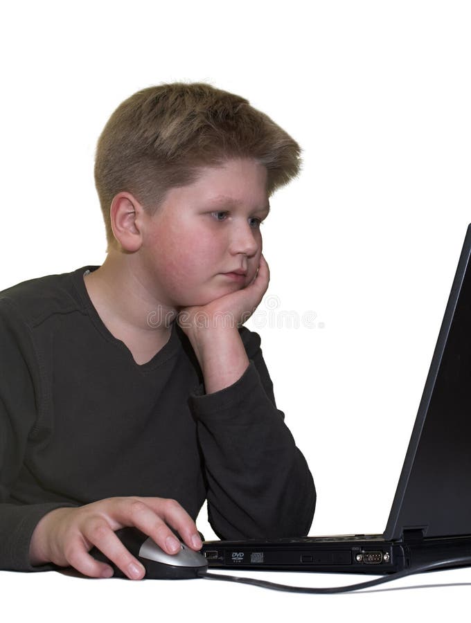 Blonde Boy Working with Laptop Stock Image - Image of learn, user: 1691777