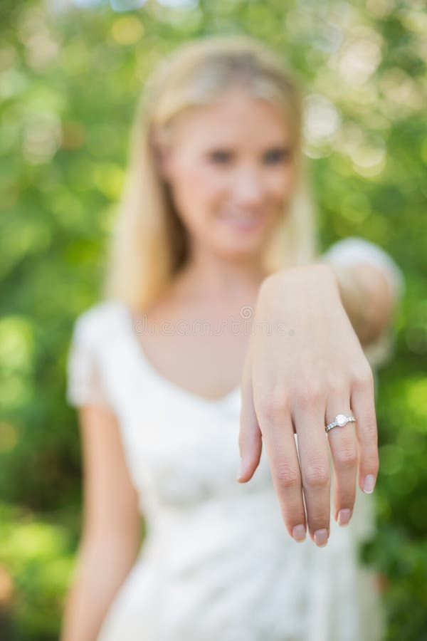 Blonde Bride Showing Her Diamond Ring Stock Image - Image of pretty ...