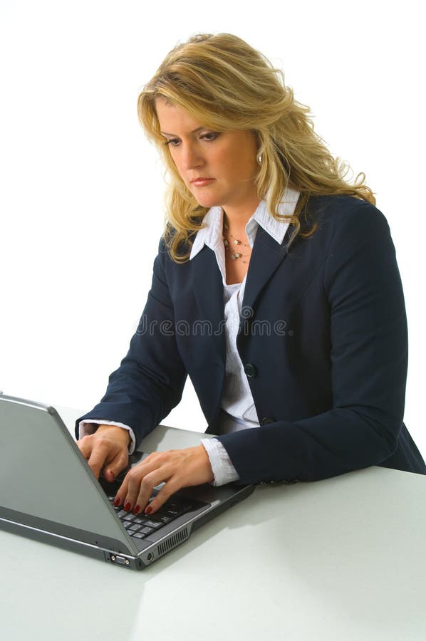 Blonde Business Woman Working on Computer Stock Image - Image of ...