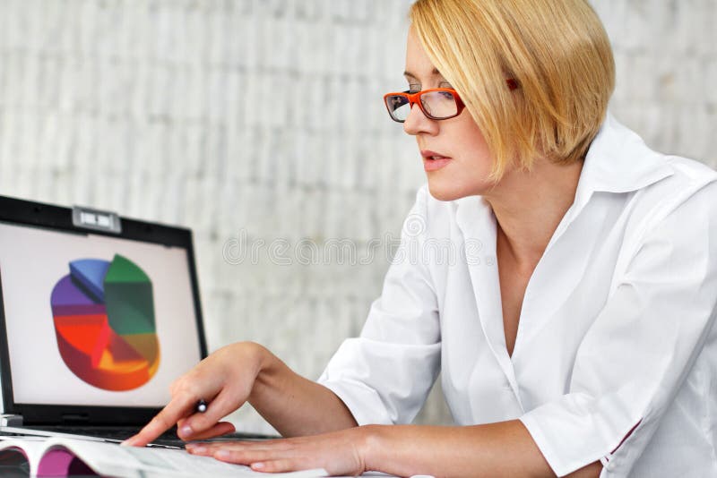 Blonde Businesswoman Reading Laws Stock Image - Image of office, woman ...