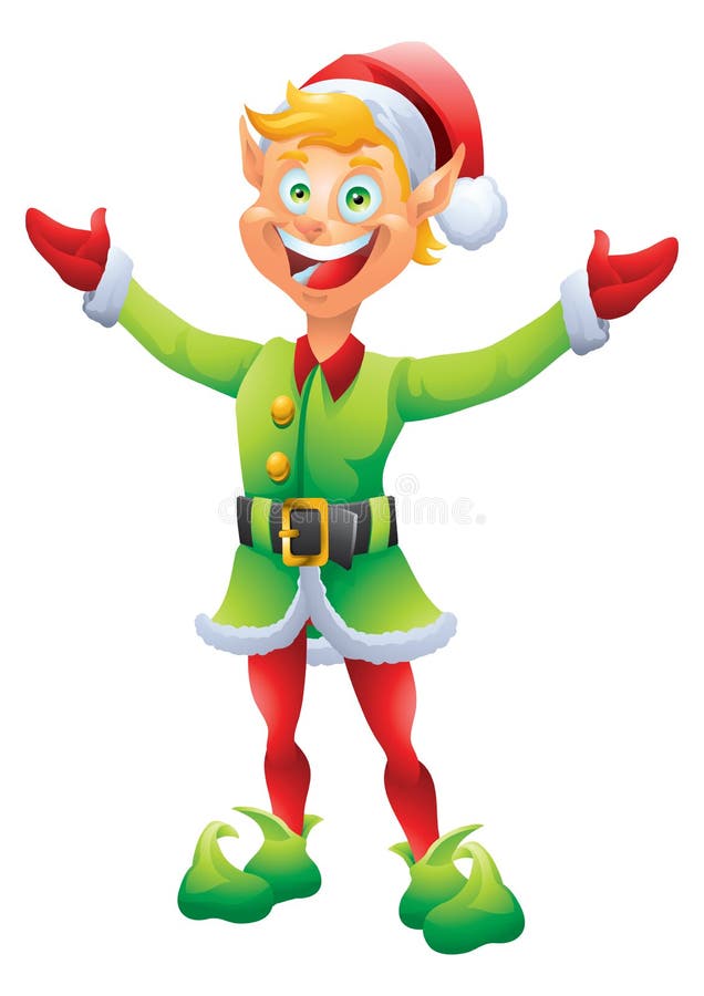 Blonde Christmas Elf Welcome with Open Welcoming Hands Stock ...