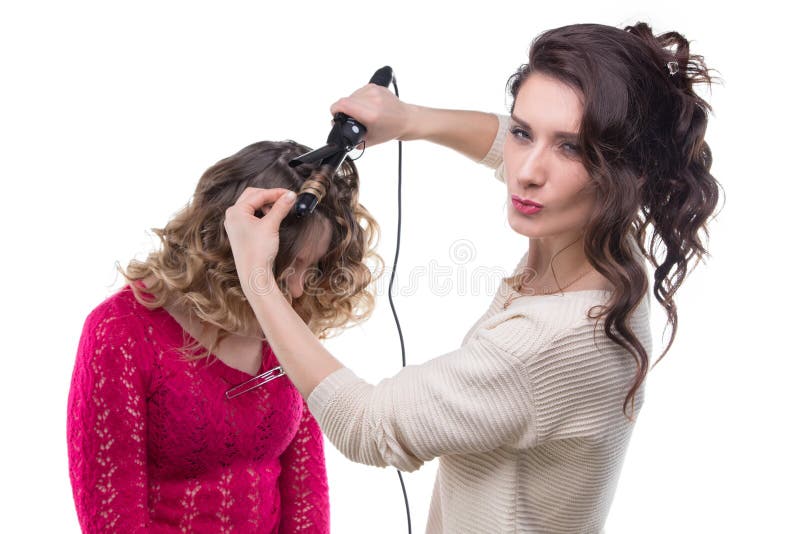 Blonde Cliëntvrouw En Grappige Kapper Stock Afbeelding - Image of ...