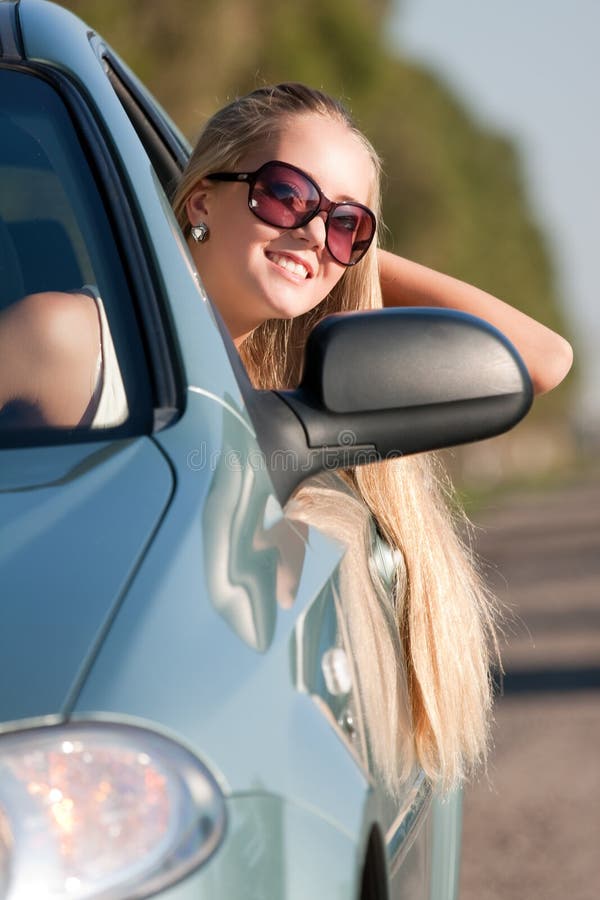 Blonde driver stock image. Image of outdoors, expressing - 10814405
