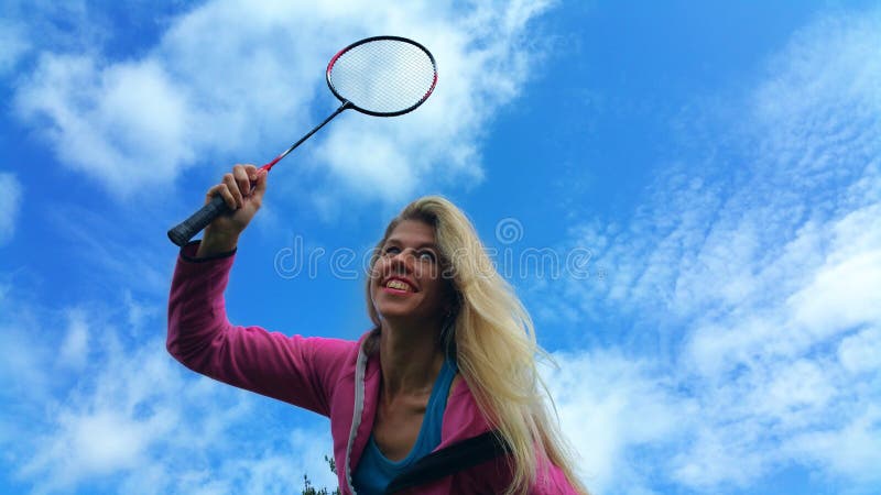 Blonde Girl with Badminton Racket in the Hand Stock Image - Image of ...