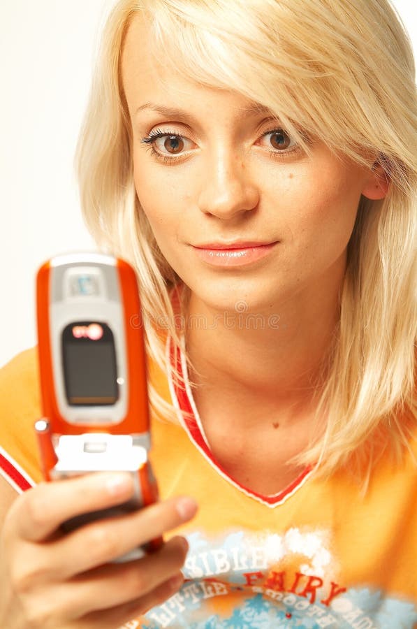 Blonde Girl with Cell Phone Stock Image - Image of communications ...