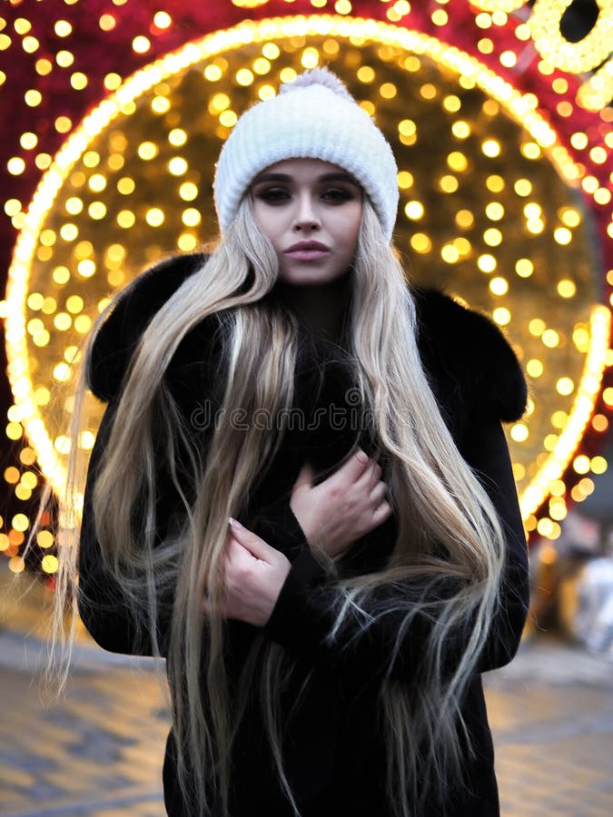 Blonde Girl Posing at the City at Winter Stock Image - Image of girl ...