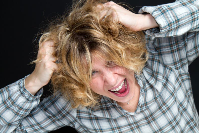 Blonde girl screaming stock image. Image of blue, blonde - 17864147
