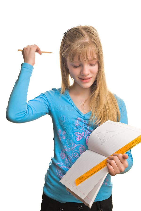 Blonde Girl Solve a Mathematic Homework Stock Photo - Image of paper ...