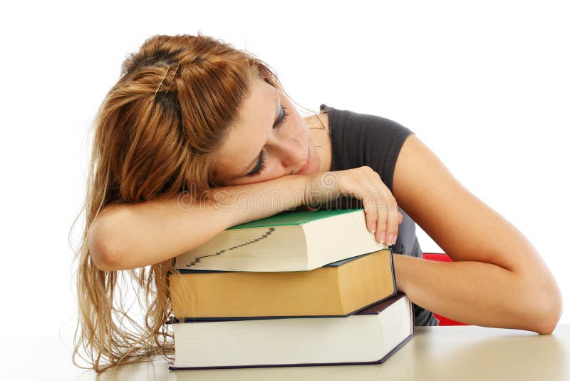 Blonde Girl Studying between Big Books Stock Image - Image of female ...