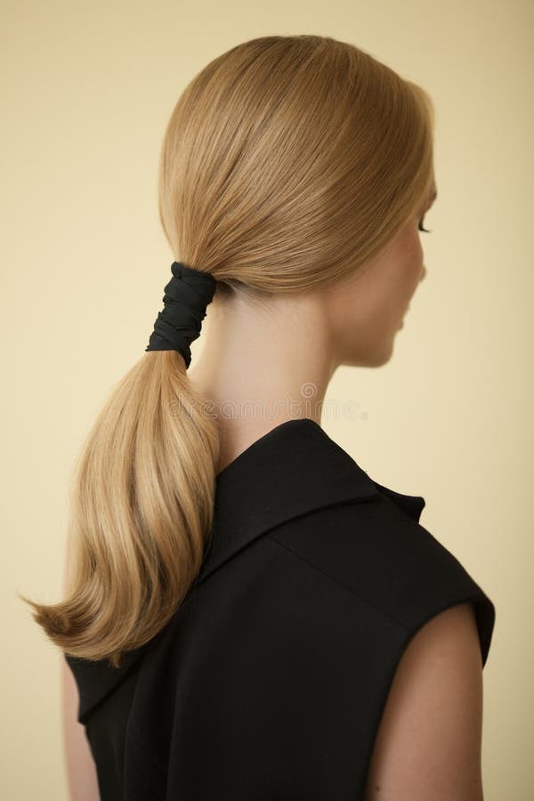 Blonde Girl with Thick Long Braid. Back View Stock Image - Image of ...