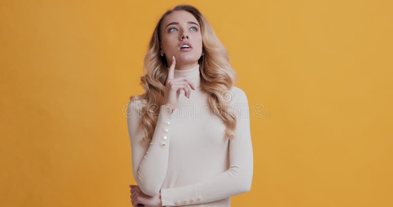 Blonde Girl Thinking about Problem Solution and Has Great Idea Stock ...