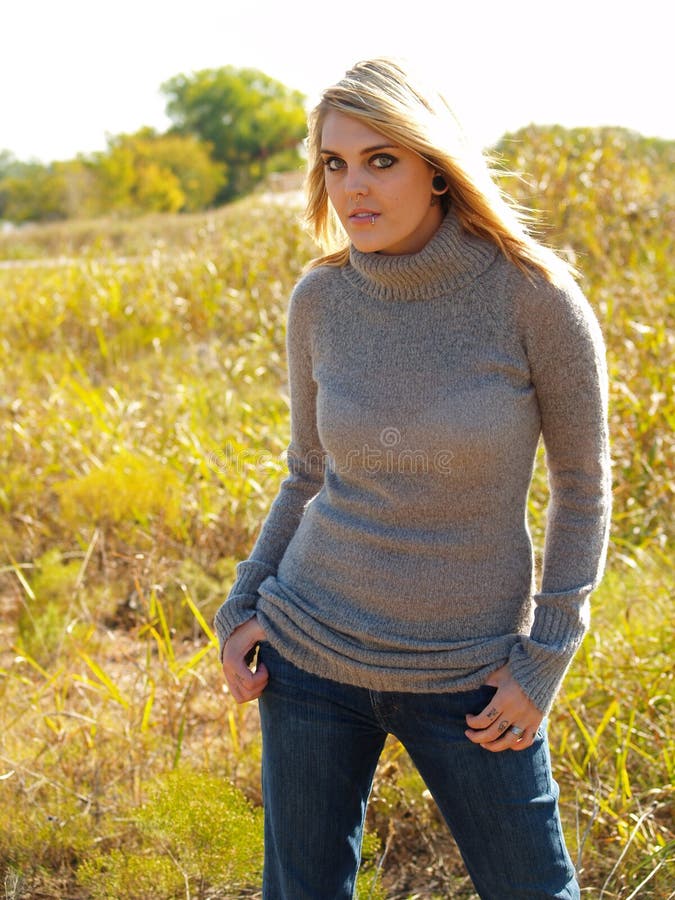 Blonde Model Outside stock image. Image of female, sweater - 2205575