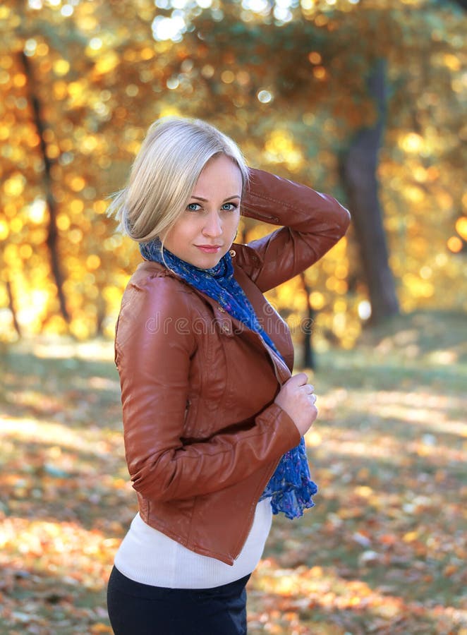 Blonde Model Posing - Autumn Portrait Stock Image - Image of attractive ...