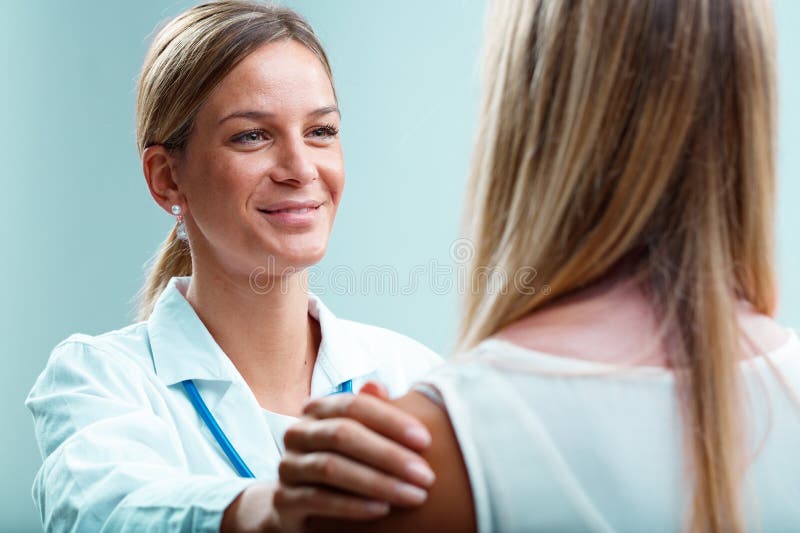 Blonde Physician Genuine Care Trust Patient Relationship Stock Image