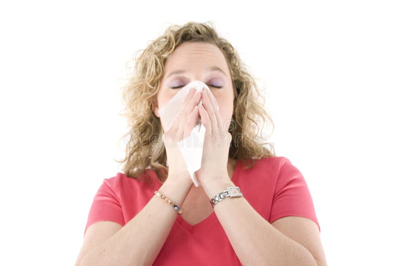 Young girl sneezing. stock image. Image of hankie, hair - 15478963