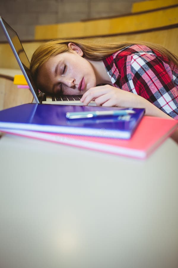Student Sleeping in the Computer Room Stock Photo - Image of side ...
