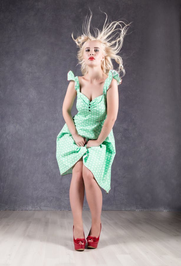Blonde Woman With Hair In The Wind Girl With Flying Hair Posing In