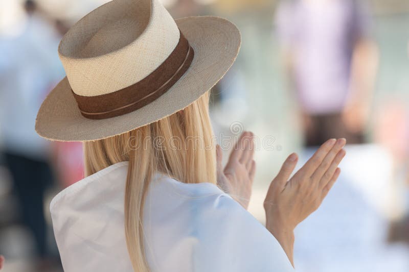 Blonde Woman in a Hat Clapping Hands Stock Photo - Image of model ...