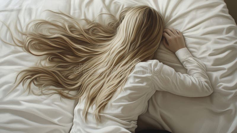 Blonde Woman Lying on White Bed Sheets Stock Illustration ...