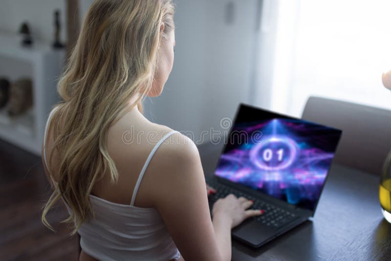 Blonde Woman Programmer Coding on Laptop at Home Concept Stock Image ...