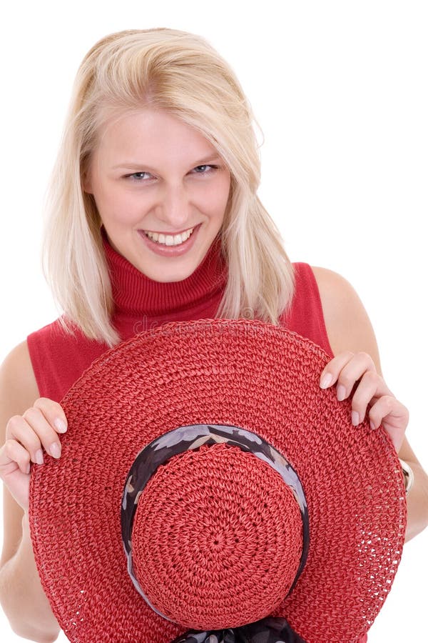 Blonde women in red top stock photo. Image of carefree - 3214062