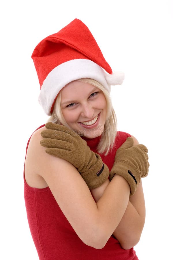 Blonde Women in a Santa Hat Stock Image - Image of gorgeous, christmas ...