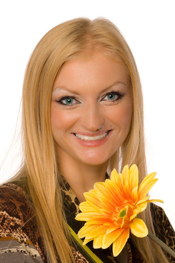 Blonde with Yelllow Flower Isolated Stock Image - Image of babe, blonde ...