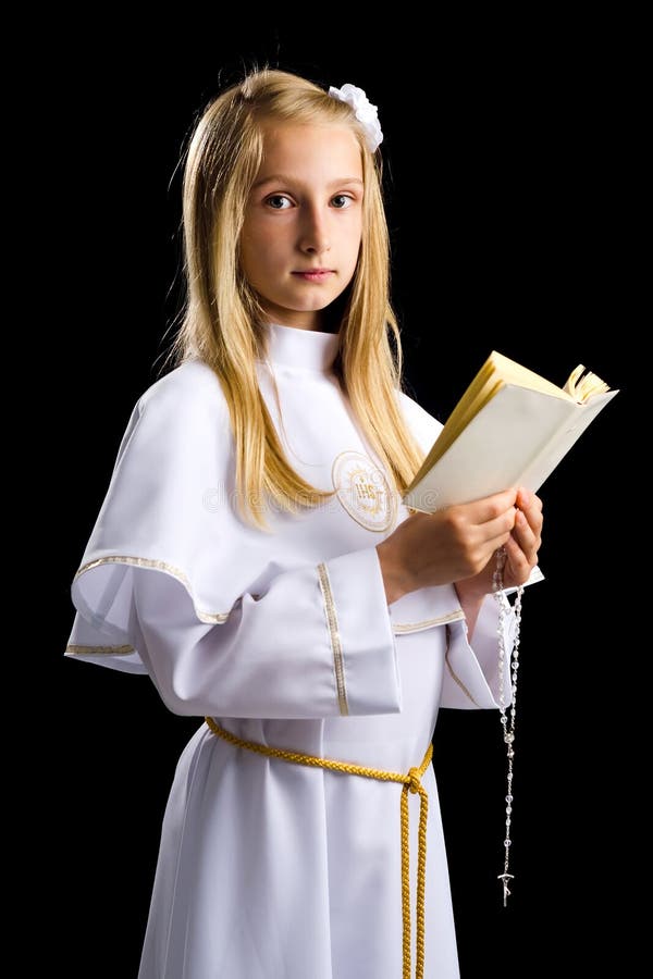 Blonde Young Girl in First Communion Stock Photo - Image of jesus ...