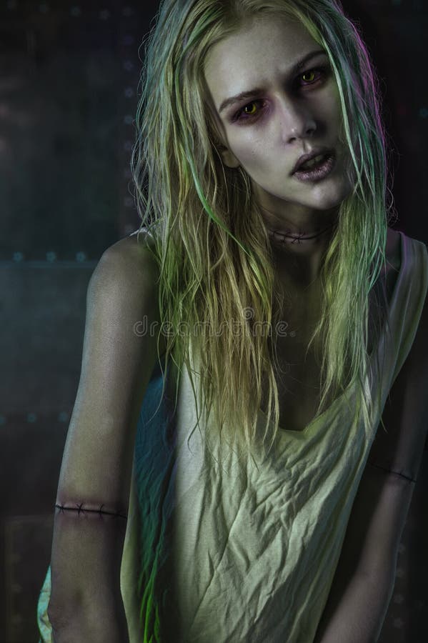 Blonde Zombie Woman on Dark Background Stock Photo - Image of mystery ...