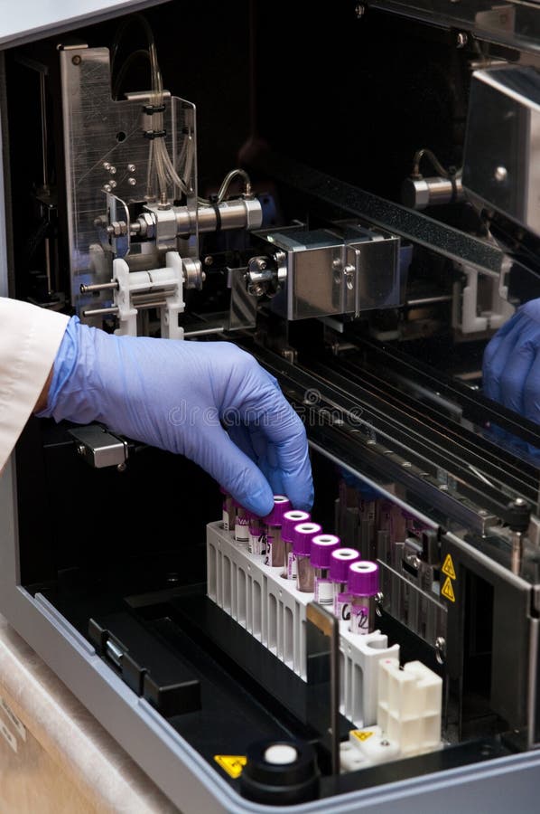 Blood Analysis Machine Detail Stock Photo - Image of researcher ...