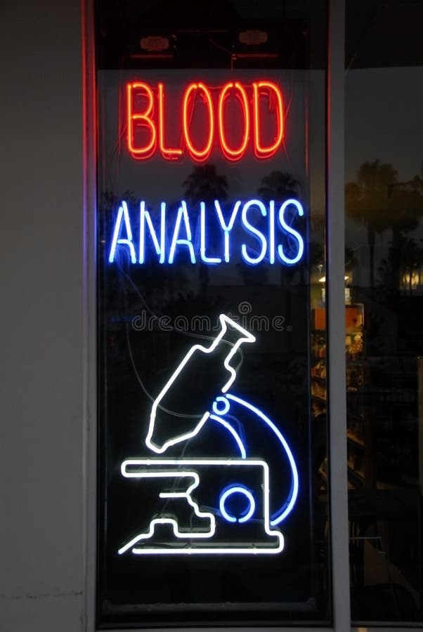 Blood analysis neon sign stock image. Image of physician - 18967351
