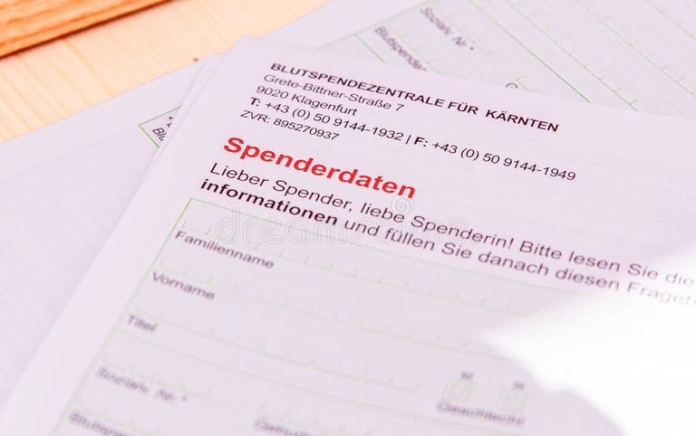 Blood Donation Consent Forms in German Language with Contact ...